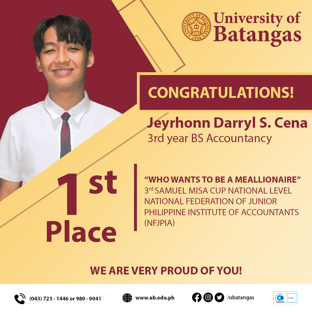 Jeyrhonn Darryl S. Cena – 1st Place “Who want to be a meallionaire” 3rd ...