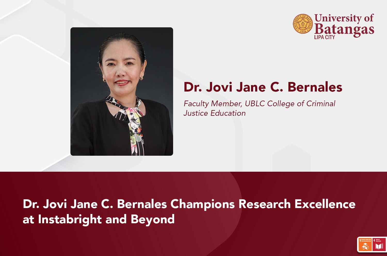 Dr. Jovi Jane C. Bernales Champions Research Excellence at Instabright ...