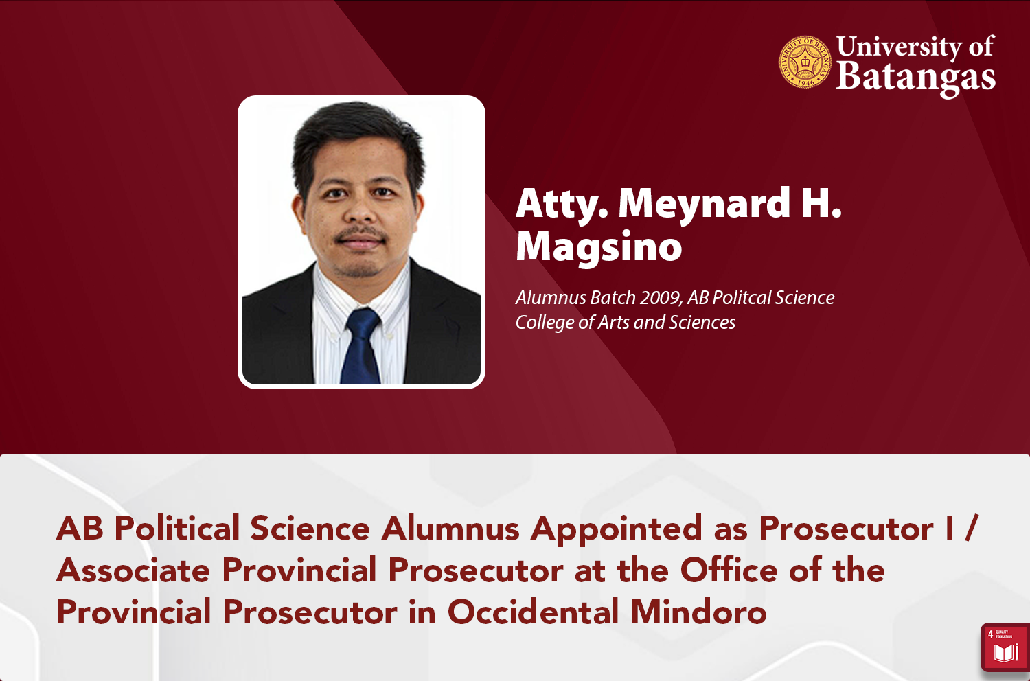 AB Political Science Alumnus Appointed as Prosecutor I / Associate ...