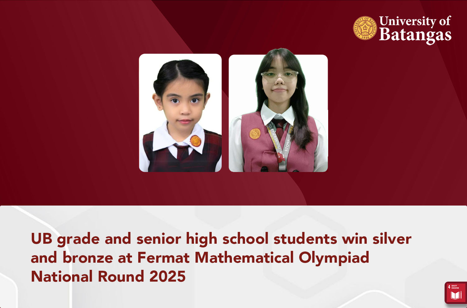 UB grade and senior high school students win silver and bronze at ...